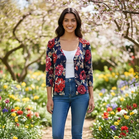 Joseph A | Sweaters | Joseph A Floral Knit Cardigan With Pink And Blue ...